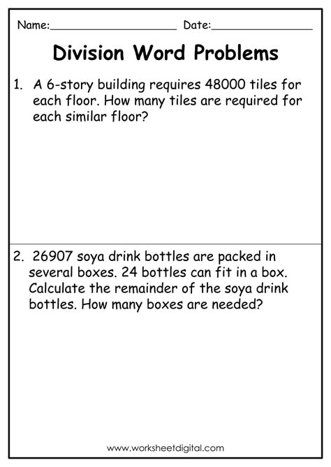 Division Word Problems Grade 4 Worksheet Digital Worksheets Library