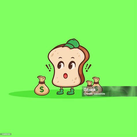 Kartun Lucu Menggemaskan Kaya Roti Coklat Melenturkan Uang Ilustrasi
