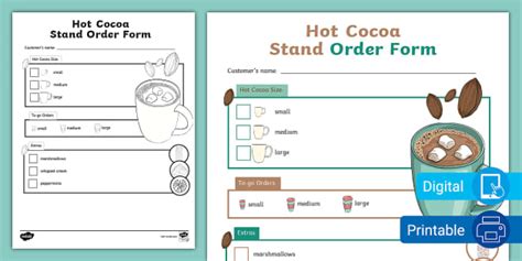 Hot Cocoa Stand Editable Order Form For Rd Th Grade