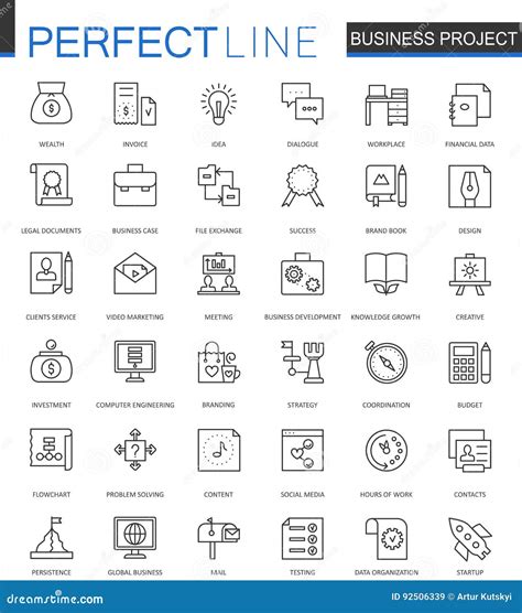 Business Project Thin Line Web Icons Set Strategy Management Outline Stroke Icon Design Stock