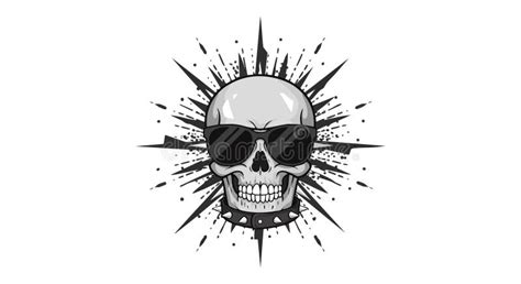 Skull With Sunglasses And Spiked Collar In Black And White Vector