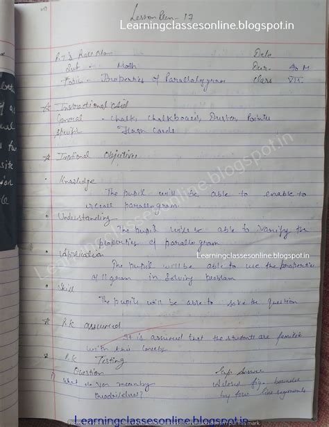 Math Lesson Plan Sample On Properties Of Parallelogram Topic