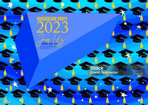 2023년 졸업생을 기리는 파티 대학 졸업자 템플릿에 대한 벡터 디자인 초대장입니다 졸업 행사 인사말 아이콘 요소가 있는 졸업
