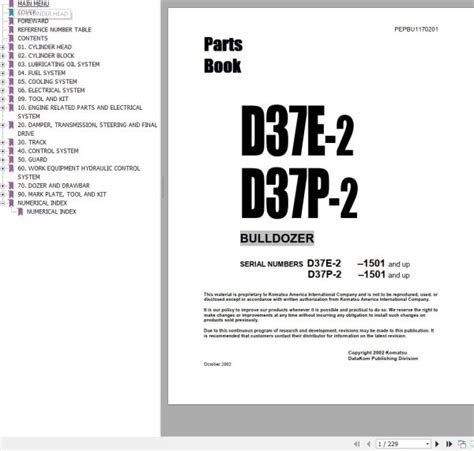 Komatsu Bulldozer D37e 2 D37p 2 Part Book