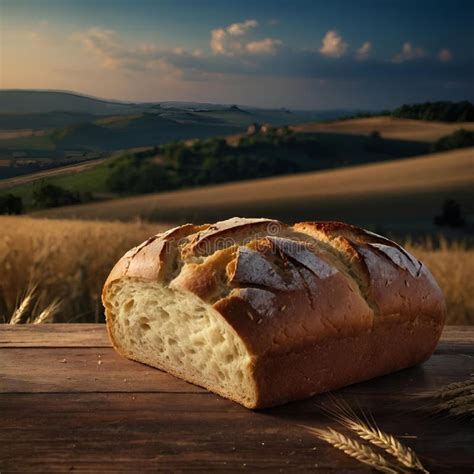 Ai Generated Illustration Of A Freshly Baked Loaf Of Bread In A Field