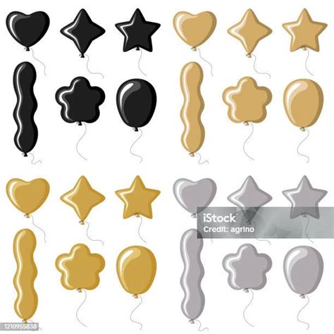 設置不同形狀的氣球向量圖形及更多心型圖片 心型 金 金色 Istock