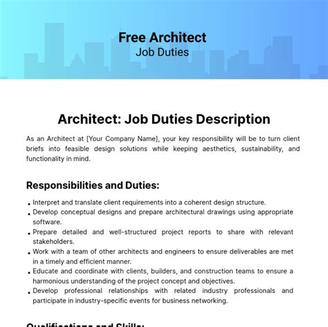 Free Architect Job Duties Template To Edit Online
