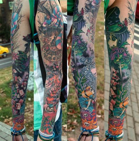 Evil Alice In Wonderland Tattoo Sleeve By Aleksei Globus Berezniov Best Tattoo Ideas Gallery