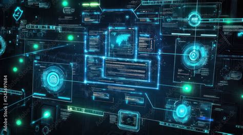 Futuristic Digital Cybersecurity Interface Showing Multiple Layers Of Protection With Firewalls