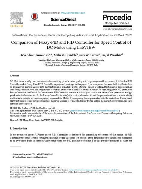 Comparison Of Fuzzy Pid And Pid Controller For Speed Control Of Pdf