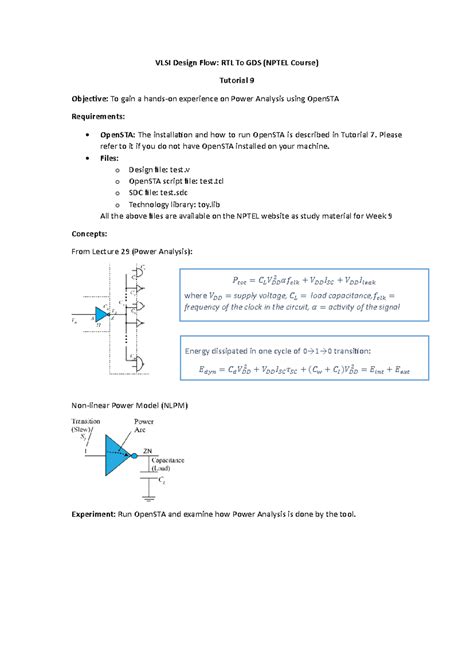 Tutorial 9 VLSI Design Flow RTL To GDS NPTEL Course Tutorial 9 Objective To Gain A Hands