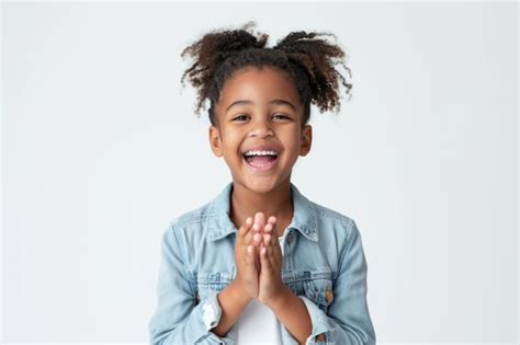 Premium Photo Joyful Black Girl Clapping And Smiling