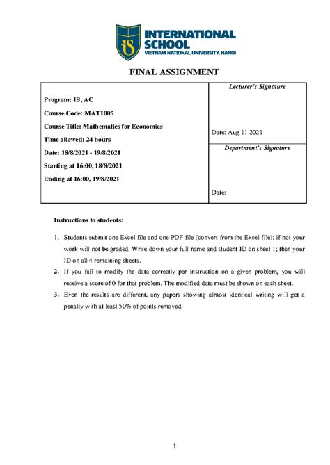 Final Assignment MAT1005 S3 20 21 FINAL ASSIGNMENT Program IB AC