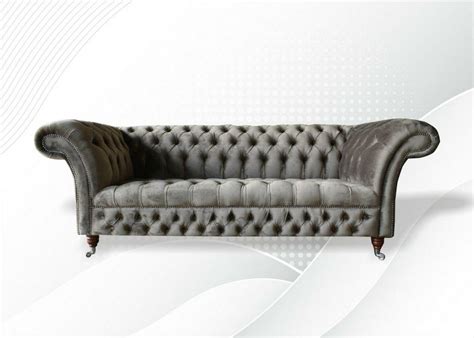 Jvmoebel Chesterfield Sofa Grauer Chesterfield 3 Sitzer Luxus Textil