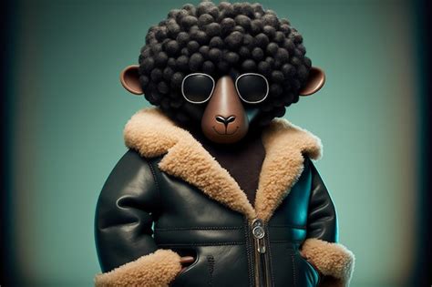 Premium Photo Anthropomorphic Stylish Sheep Wearing A Human Leather