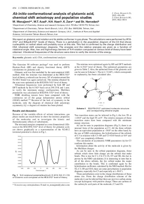 Pdf Ab Initio Conformational Analysis Of Glutamic Acid Chemical Shift Anisotropy And