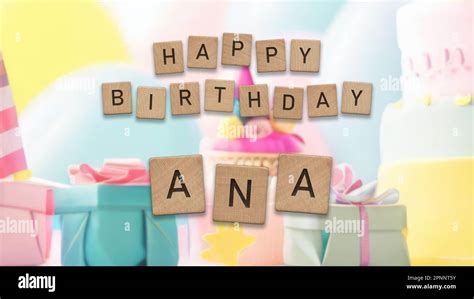 Happy Birthday Ana Card With Wooden Tiles Text Girls Birthday Card With Colorful Background