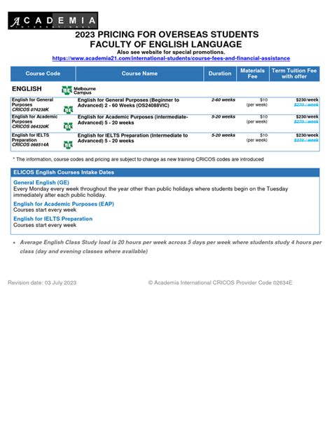 Fee Chart 2023 International July 07 07 2023 Pdf