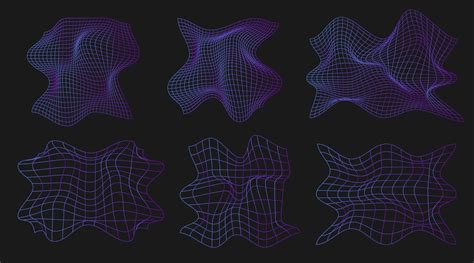 Geometry Wireframe Shapes And Grids In Neon Purple Gradient 80s