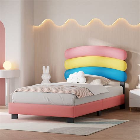 Odikalo Kinderbett Polsterbett Jugendbett 90x200 Regenbogen Lattenrost