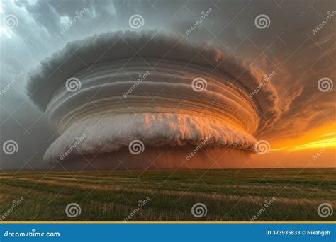 Majestic Supercell Thunderstorm Over Plains With Dramatic Swirling