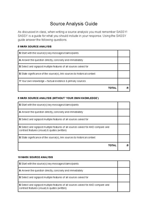 Source Analysis Guide Source Analysis Guide As Discussed In Class