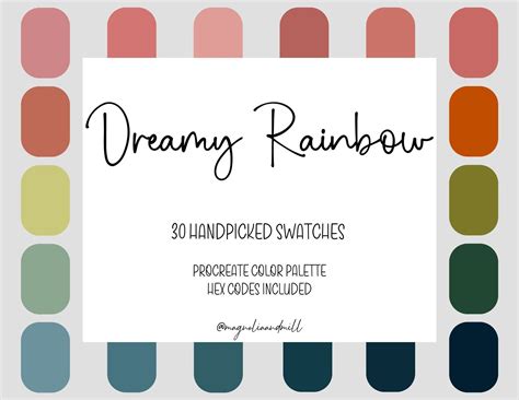 Dreamy Rainbow Procreate Color Palette 30 Color Swatches Rainbow Color Palette Canva Adobe