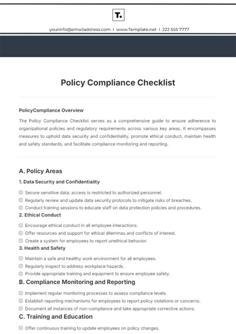 Free Policy Compliance Checklist Template To Edit Online