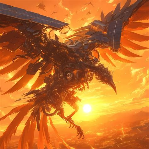 Premium Photo Robotic Bird In Flight At Sunset