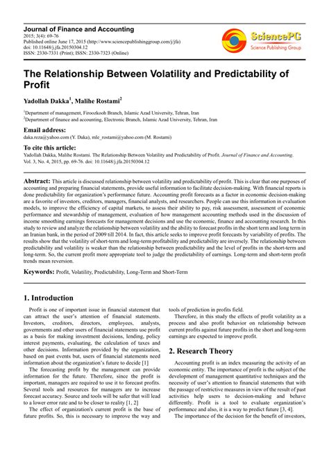 Pdf The Relationship Between Volatility And Predictability Of Profit