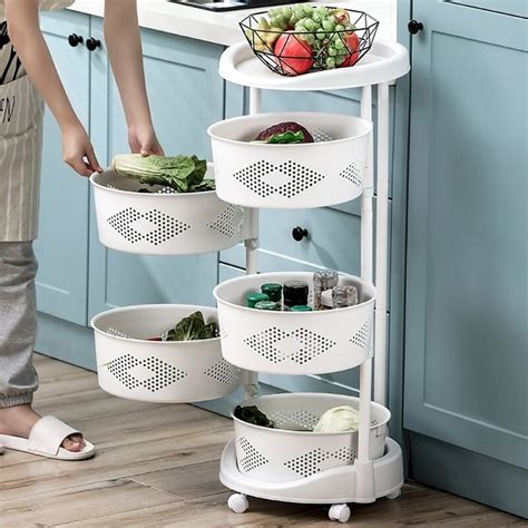 Rebrilliant 5 Tier Storage Rack Rotating Vegetable Rack Floor Standing Multi Layer Kitchen