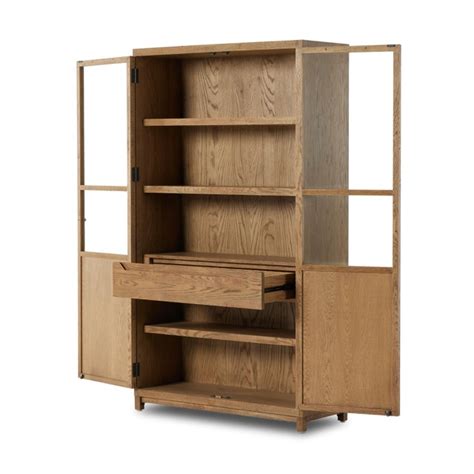 Millie Panel And Glass Door Cabinet Drifted Oak Chairish