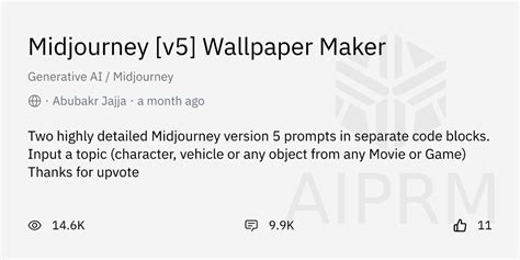 Prompt Midjourney [v5] Wallpaper Maker By Abubakr Jajja Aiprm For