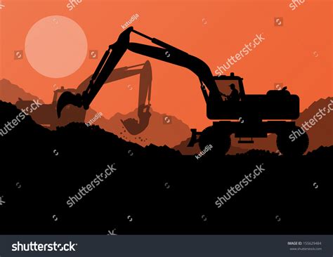 Excavator Loader Construction Site Raised Bucket Stock Vector Royalty Free 155629484