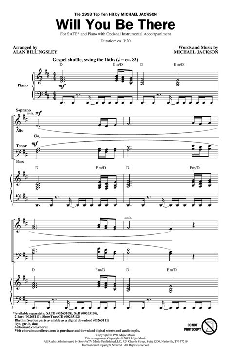 Will You Be There Arr Alan Billingsley By Michael Jackson Sheet