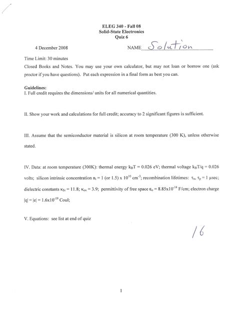 3 Questions With Solutions On Solid State Electronics Quiz 6 Eleg 340 Docsity