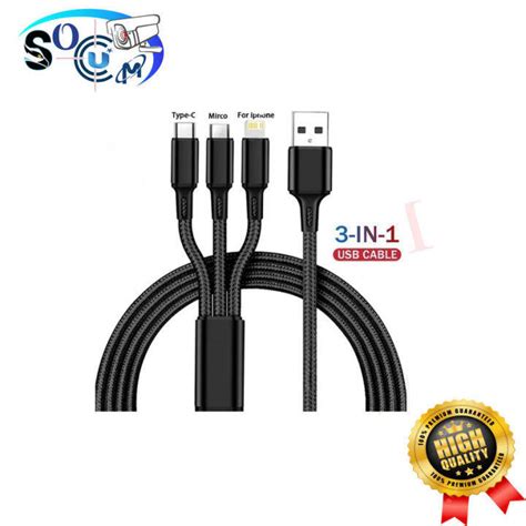 Black Micro Usb Type C Lightning In Super Universal Charging Usb Cable Lazada Ph