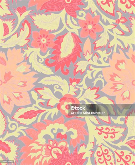 꽃과 나뭇잎으로 매끄러운 반복 가능한 패턴 손으로 그린 디지털 그림 60년대 분위기 히피 스타일 페이 즐 리 화려한 이미지 개성