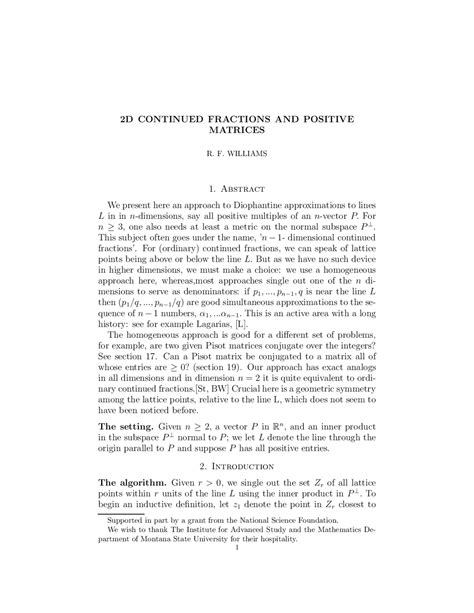 Continued Fractions And Positive Of Matrices N 1 Docsity