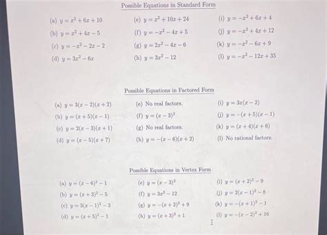 Solved Math 199 Pre Calculus Activity 1 10 Quadratic