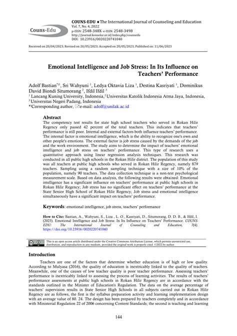 Pdf Emotional Intelligence And Job Stress In Its Influence On
