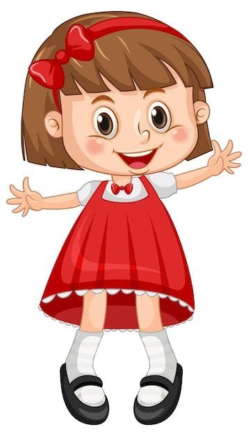 Little Cute Girl In Red Dress Free Vector Dress Vector Girl Red