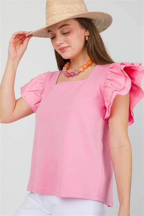 Sidney Flutter Top Pink Sale The Blue Door Boutique