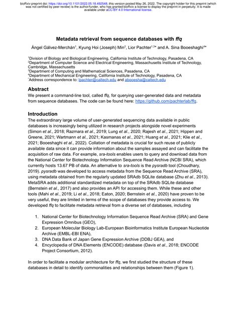 Pdf Metadata Retrieval From Genomics Database With Ffq