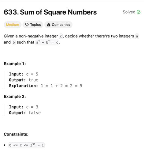 Leetcode Daily Problem 633 Sum Of Square Numbers Jun 17 2024 By