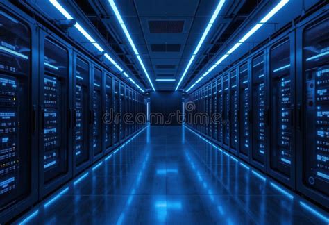 High Tech Data Center With Glowing Lights And Organized Server Racks