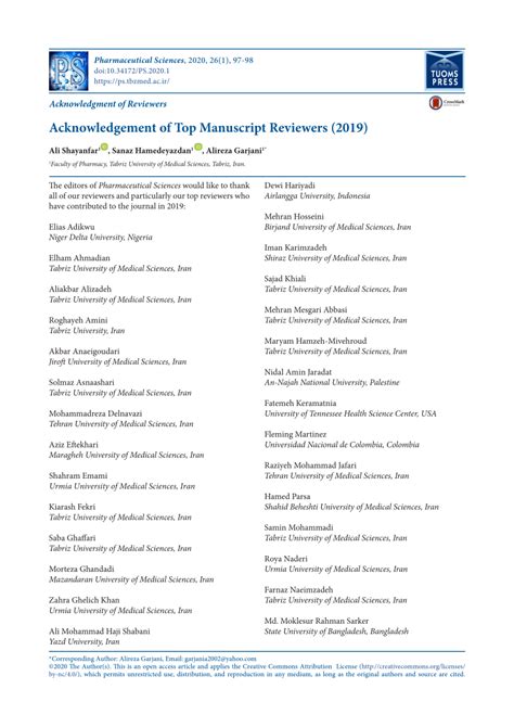 PDF Acknowledgement Of Top Manuscript Reviewers