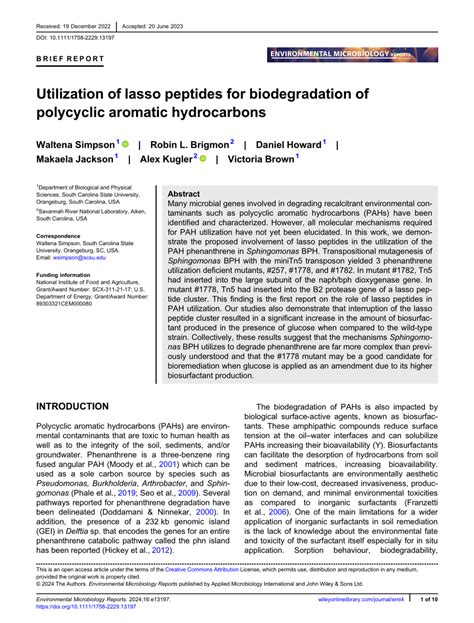 Pdf Utilization Of Lasso Peptides For Biodegradation Of Polycyclic Aromatic Hydrocarbons