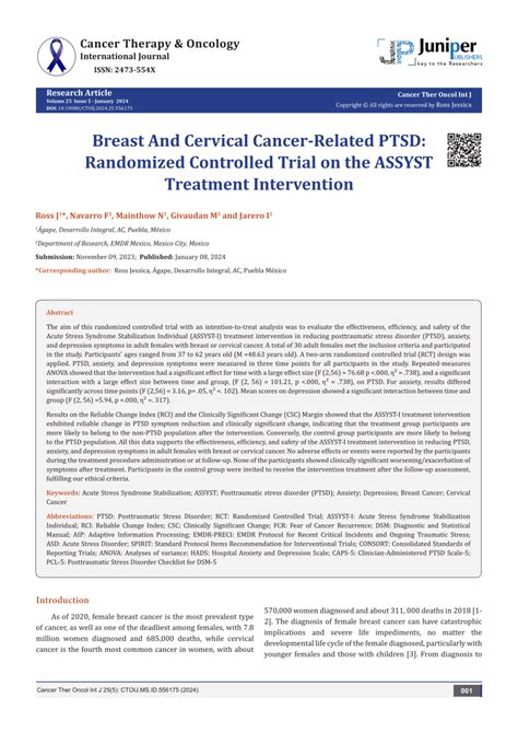 Pdf Breast And Cervical Cancer Related Ptsd Randomized Controlled Trial On The Assyst