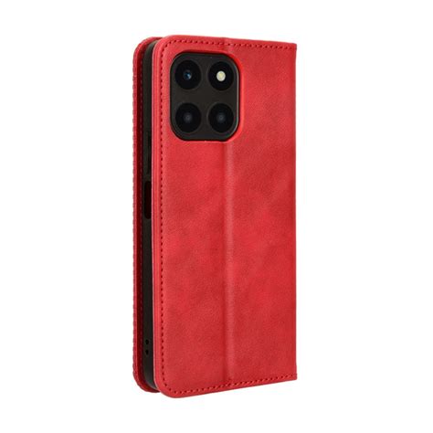 For Honor X A G Magnetic Buckle Retro Texture Leather Phone Case Red Alexnld Com